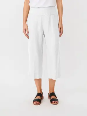 MASAI COPENHAGEN Linen Cropped Trousers With Smocked Waistband - White