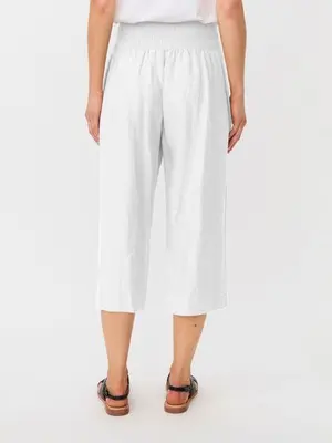 MASAI COPENHAGEN Linen Cropped Trousers With Smocked Waistband - White