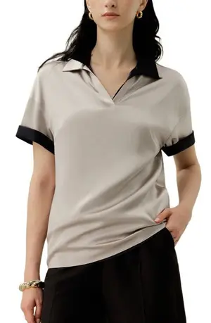 Lilysilk Washable Silk Charmeuse Polo Top - Silvergray