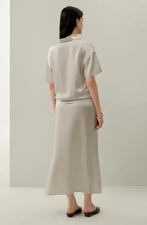 Lilysilk Washable Silk Charmeuse Polo Top - Silvergray