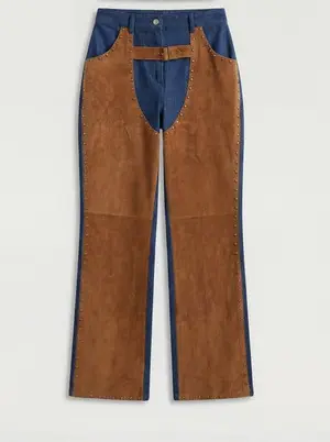 Nasty Gal Denim And Suedette Mix Chap Jeans
