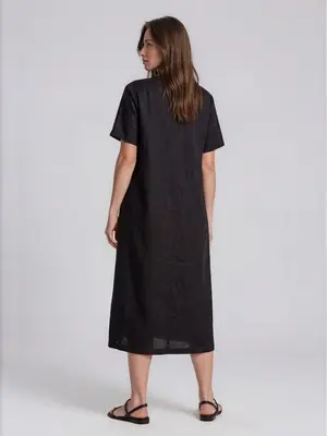 MASAI COPENHAGEN Linen Tunic Dress With Slash Neckline - Black