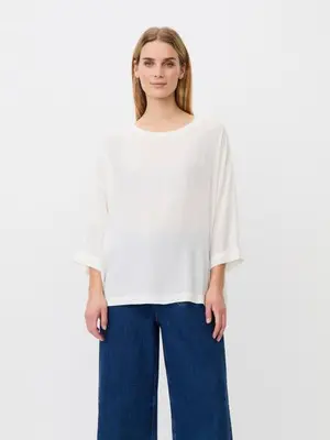 MASAI COPENHAGEN Mabecca Round Neck Draped Blouse - Cream
