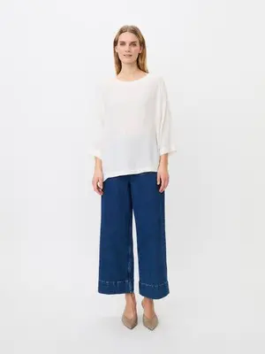 MASAI COPENHAGEN Mabecca Round Neck Draped Blouse - Cream