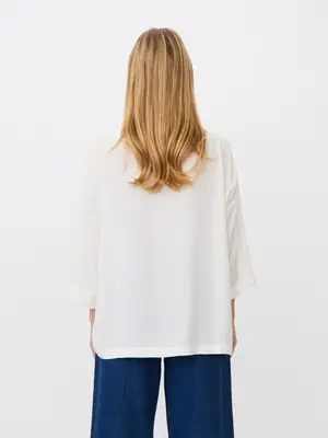 MASAI COPENHAGEN Mabecca Round Neck Draped Blouse - Cream
