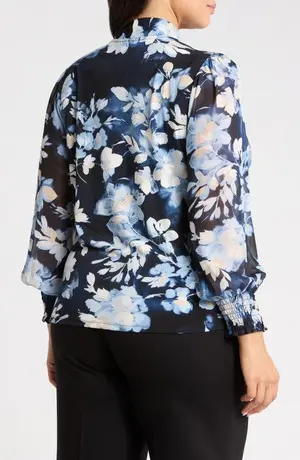 Anne Klein Floral Mixed Media Faux Wrap Blouse