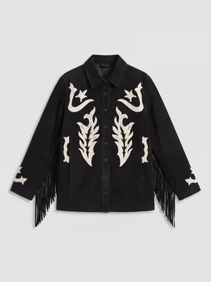 Nasty Gal Real Suede Embroidered Western Shirt With Fringe Detailing
