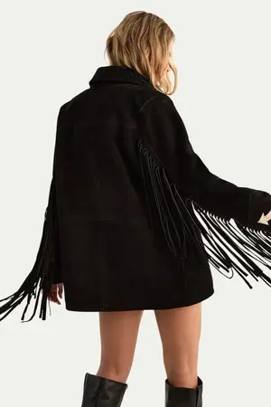 Nasty Gal Real Suede Embroidered Western Shirt With Fringe Detailing