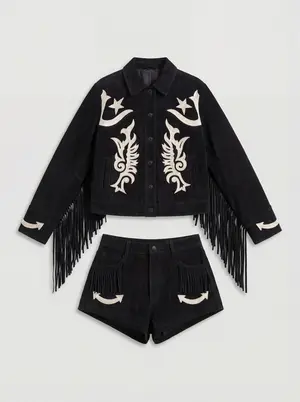 Nasty Gal Real Suede Western Embroidered Shorts
