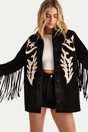 Nasty Gal Real Suede Western Embroidered Shorts