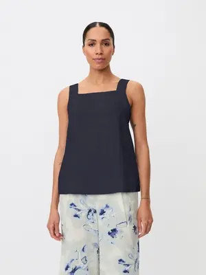 MASAI COPENHAGEN Madisa Linen Square Neck Top - Navy