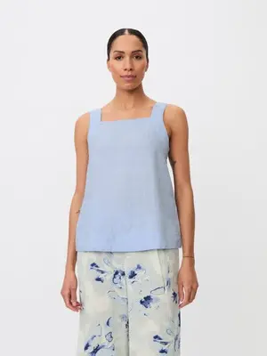 MASAI COPENHAGEN Madisa Linen Square Neck Top - Skyway