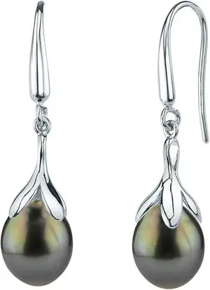 The Pearl Source 10-11mm Tahitian South Sea Pearl Drop Earrings - Sterling Silver