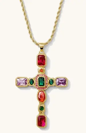 BEADS BY TARA Dallas Statement Cross Necklace - Gold