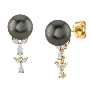 The Pearl Source Tahitian South Sea Pearl And Diamond Earrings - Yellow Gold