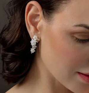 The Pearl Source White Freshwater Pearl And Mother Of Pearl Magnolia Flower Dangle Earrings
