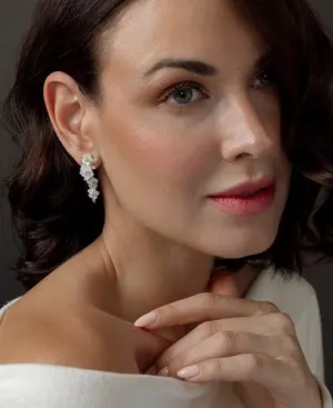 The Pearl Source White Freshwater Pearl And Mother Of Pearl Magnolia Flower Dangle Earrings
