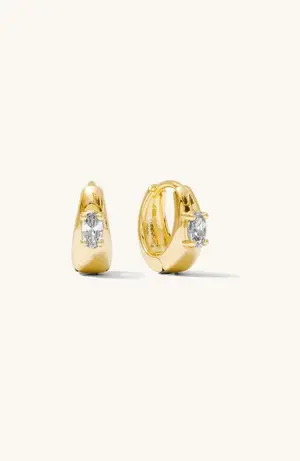 BEADS BY TARA 14k Vermeil Oval Stone Hoop Earrings With White Topaz - Gold
