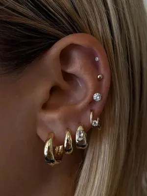 BEADS BY TARA 14k Vermeil Oval Stone Hoop Earrings With White Topaz