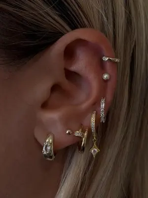 BEADS BY TARA 14k Vermeil Oval Stone Hoop Earrings With White Topaz