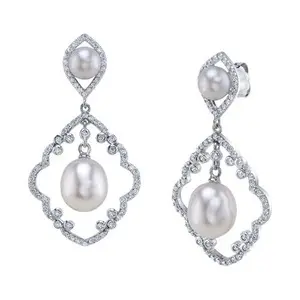 The Pearl Source White Freshwater Pearl Elite Earrings With Cubic Zirconia