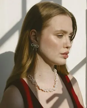 The Pearl Source White Freshwater Pearl Bow Earrings