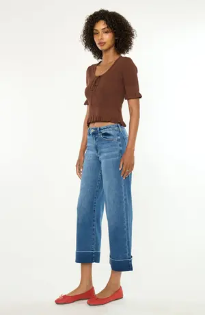 KANCAN Fig Essentials Mid Rise Crop Wide Jeans