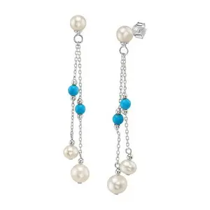 The Pearl Source Freshwater Pearl And Turquoise Drop Earrings - Sterling Silver