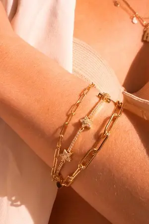 BEADS BY TARA Nova Star Bracelet With Cubic Zirconia In 14k Plate