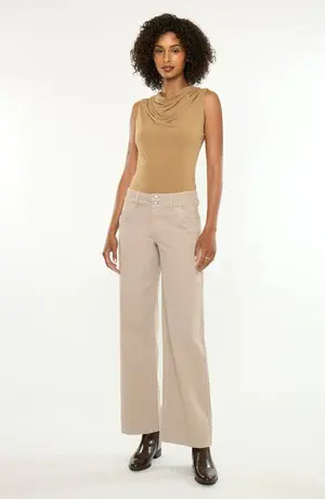 KANCAN Tamryn Essentials Mid Rise Wide Flare Jeans - Tan