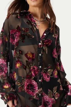 Nasty Gal Devore Oversized Sheer Floral Shirt