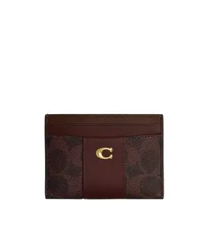 COACH Essential Card Case In Signature Canvas - Brass/maple