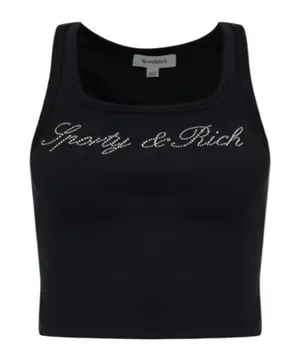 SPORTY  RICH Sporty & Rich Embellished Logo Cropped Tank Top - Black