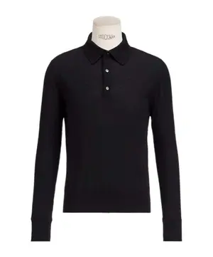Dior Long Sleeve Knit Polo Shirt - Black