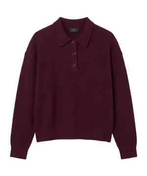 ANINE BING Long-sleeved Knitted Polo Jumper - Wine Red