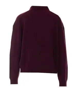 ANINE BING Long-sleeved Knitted Polo Jumper - Wine Red