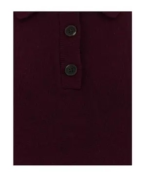 ANINE BING Long-sleeved Knitted Polo Jumper - Wine Red