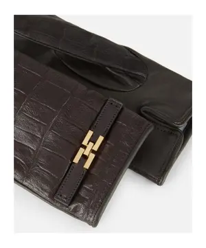 Elisabetta Franchi Logo Embellished Leather Gloves