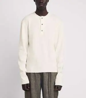 424 Waffle-knit Long-sleeve Henley Top
