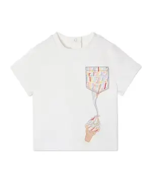 Fendi Jersey Baby T-shirt With Multicolor Print And Breast Pocket - White