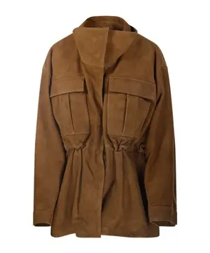 RÓHE Sculptural Suede Jacket With Drawstring Waist - Brown