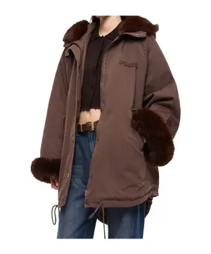 Pinko Hooded Padded Jacket With Faux Fur Trim