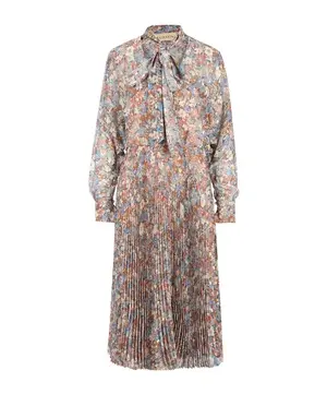 Valentino Garavani Long Sleeve Floral Print Pleated Midi Dress - Nude