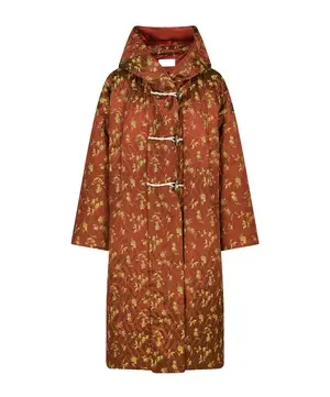 Dries Van Noten Long-sleeved Hooded Coat With Floral Print - Brown