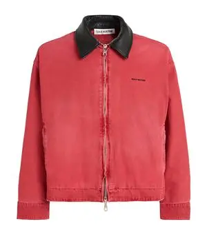 COLE BUXTON Cotton Leather-collar Trucker Jacket - Beige