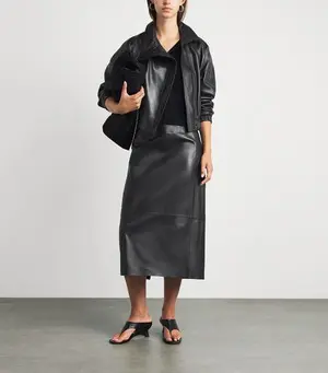 Vince Lambskin Leather Midi Skirt