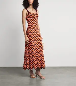 Escvdo Crochet Abanico Stitch Maxi Dress - Orange