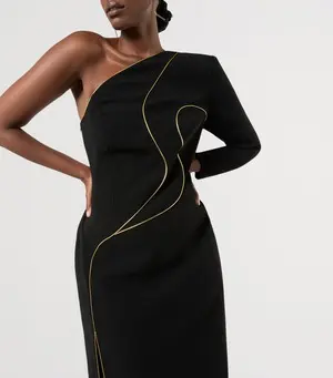 Marina Rinaldi One-shoulder Maxi Dress With Gold Piping