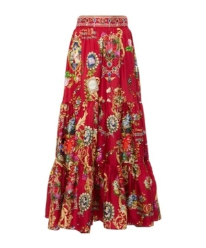 Camilla Printed High-rise Tiered Silk Maxi Skirt - Red