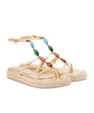 GIANVITO ROSSI Leather Espadrille Sandals With Cabochon Stones